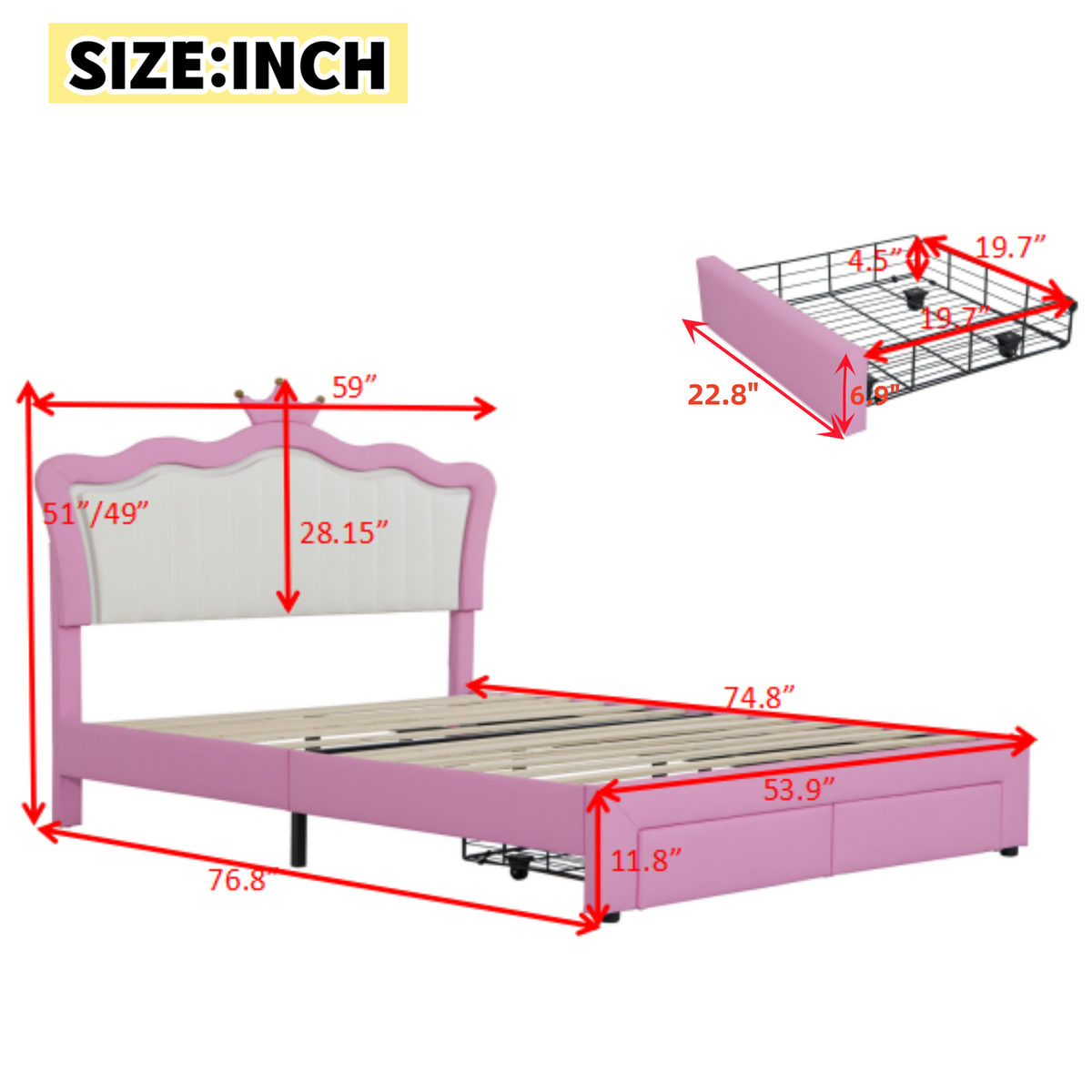 Full Headboards For Girls 60”H Queen Upholstered Platform Bed