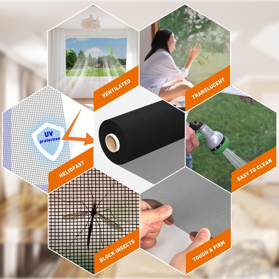 Window Screen Roll Packed 37"x197" Heavy Duty Polyester Screen Mesh for ...