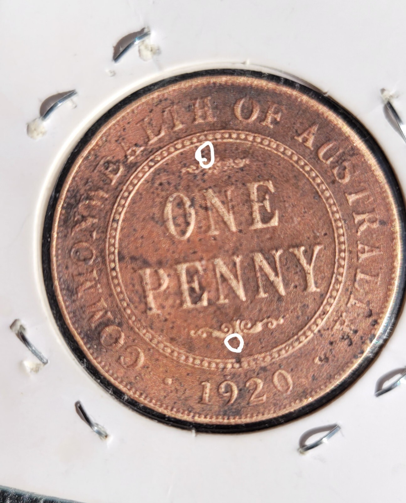 Coin 1920 Australian 1d penny double dot one above top scroll & under ...