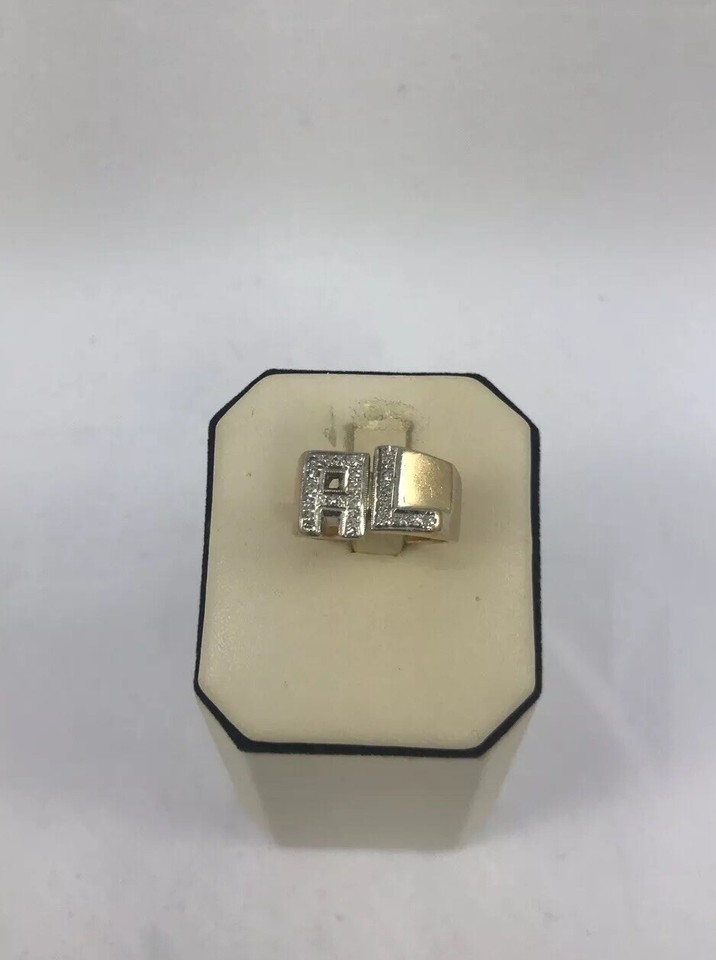 Authentic 14k Yellow Gold Unisex Diamond Initials Ring “A.L” | eBay