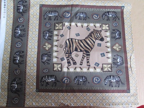 Zebra Pillow Panel Border Craft Quilt Fabric Brown Olive Black 17"sq 2 ...