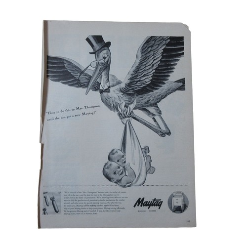 1944 Maytag Washer - Stork Delivering Babies - Vintage Print Ad | eBay