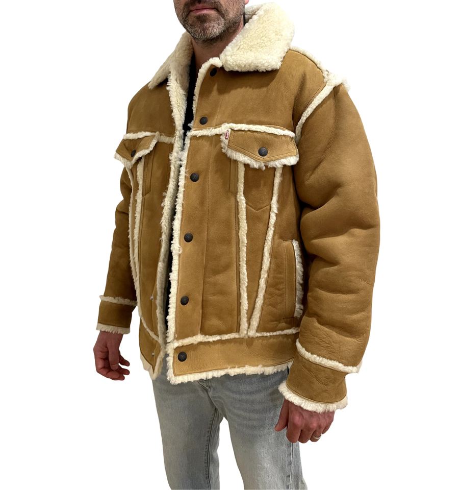 Levi's Men's Shearling Leather Trucker Jacket - Vintage Style (100% ...