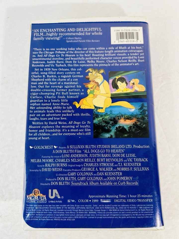 All Dogs Go to Heaven (VHS, 1994) Tested | eBay