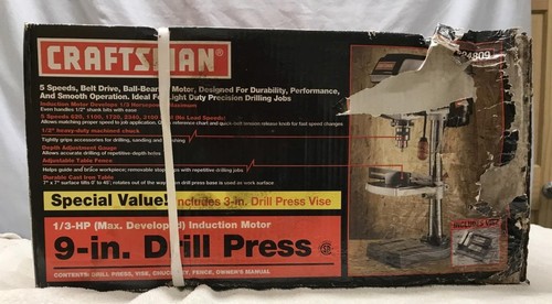 Vintage Sears CRAFTSMAN 1/3 HP 5-Speed 9" DRILL PRESS w/3" Vise ...