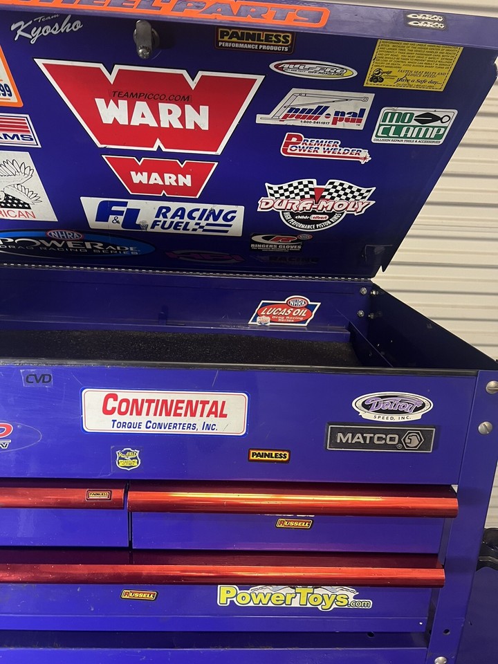 MATCO TOOL BOX CUSTOM 25” DEPTH ROLLAWAY BLUE-RED-YELLOW 12 SHELF PLUS ...