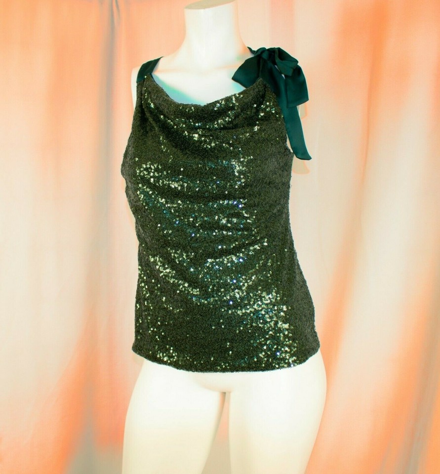 JENNIFER LOPEZ New Green Olive Women Sequins Formal Tank Top Size PM ...