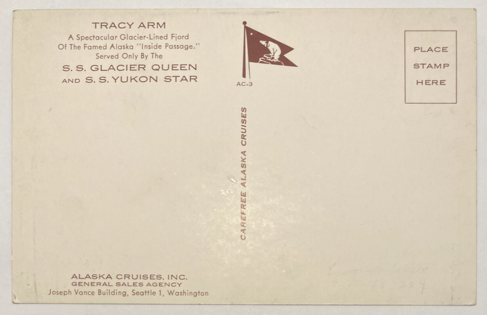 Tracy Arm, SS Glacier Queen, SS Yukon Star, Alaska Vintage Chrome ...