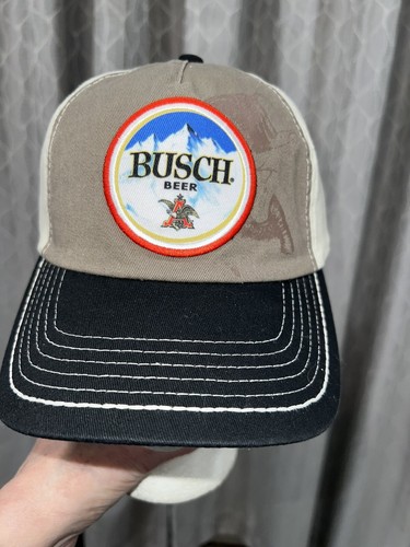 Busch Beer Logo Patch Mountain, Snow, Taupe, Cream, Black, Snapback EUC ...