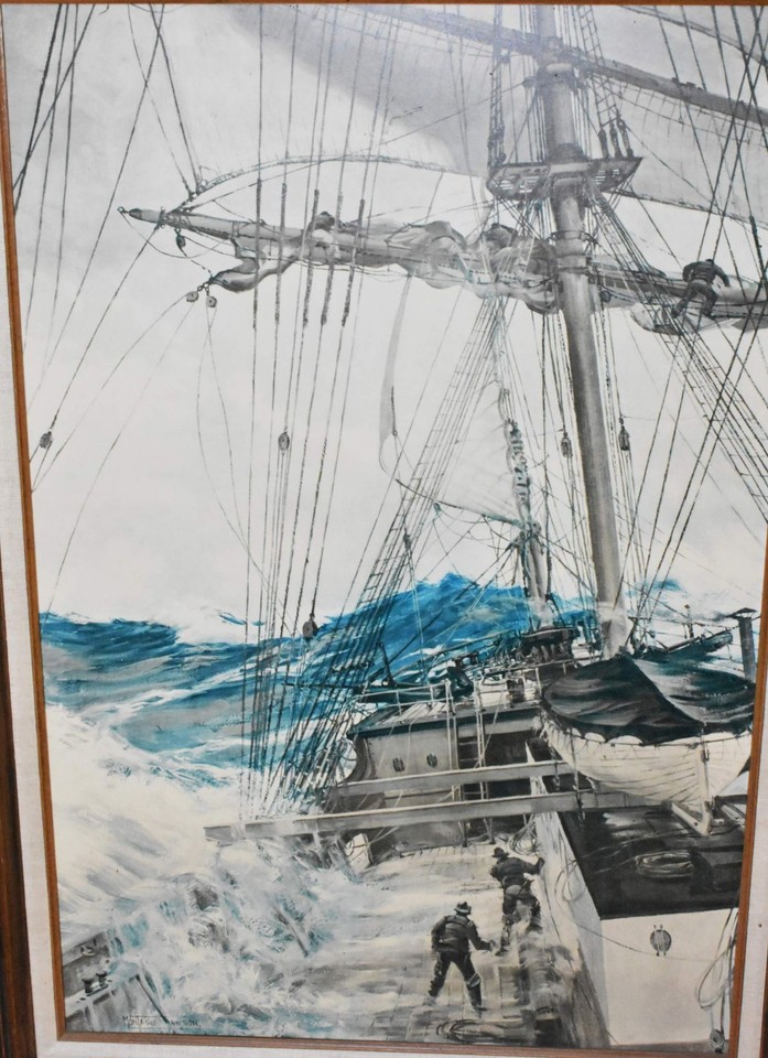Montague Dawson "The Rising Wind" Framed Print 38" x 26" 1969 Frost ...