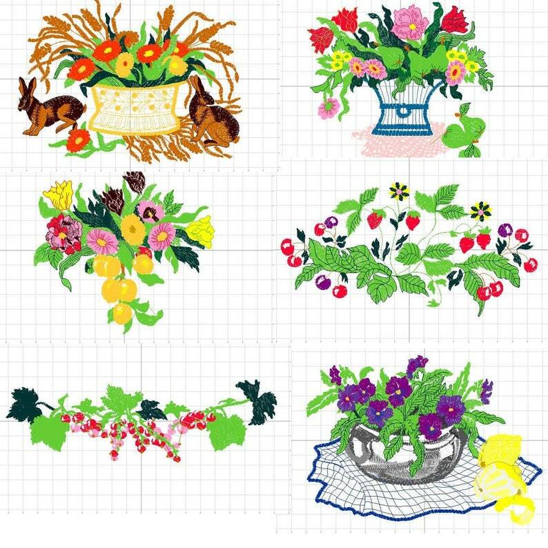 Flowers PES embroidery pack on USB 40 designs files to embroider plants ...