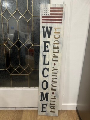 FARMHOUSE,HOME DECOR,HANDPAINTED,RUSTIC- WELCOME FAITH FAMILY FREE ...