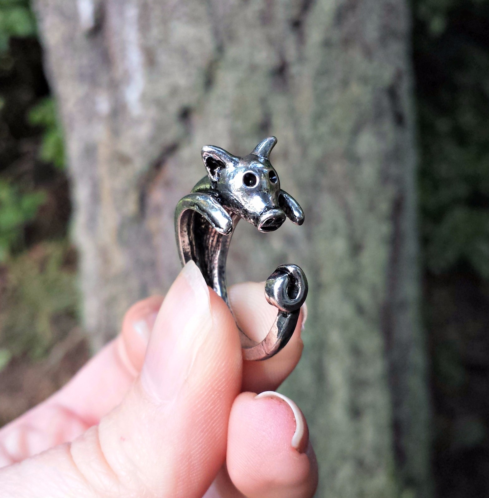 Pig Ring - Adjustable Wrap Ring - Silver Piglet Hog Animal Lover Farmer ...