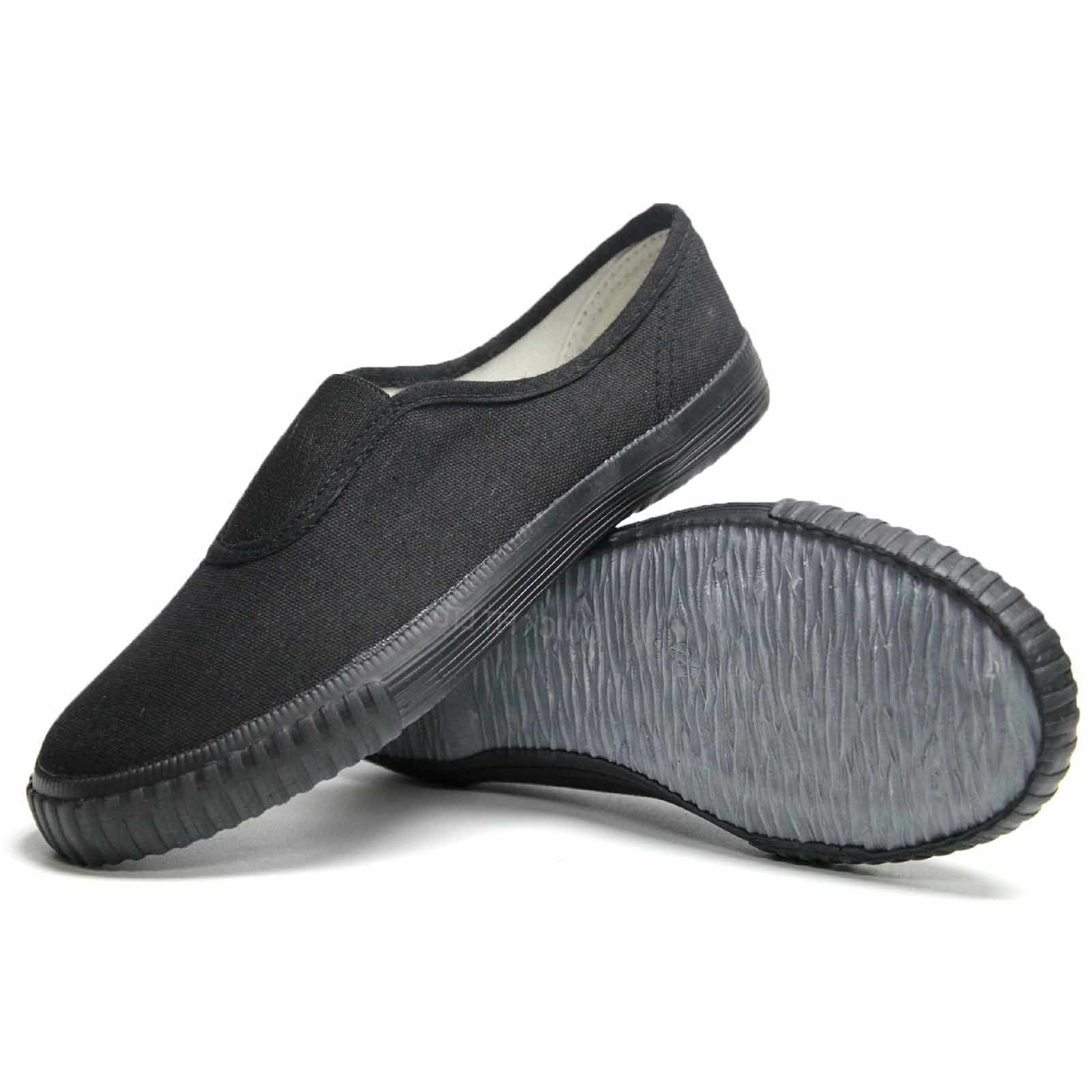 BOYS GIRLS UNISEX BLACK SCHOOL PE QUALITY PUMPS PLIMSOLES PLIMSOLES ...