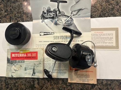 Vintage Garcia Mitchell 306 Spinning Fishing Reel with Manuals & spool ...