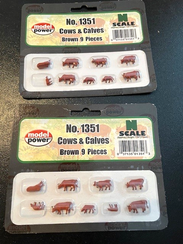 Lot of (2) Pkgs. Model Power N Scale Figures New Cows And Calves 1351 ...