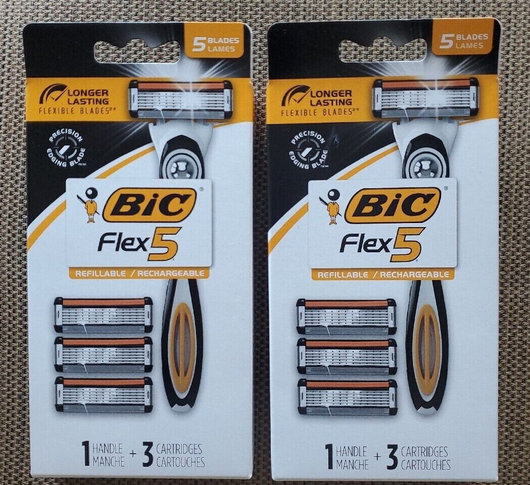 2 Packs BIC Flex 5 Hybrid Men's Refillable Razor 2 Handles & 3 ...