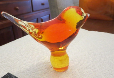 Blenko Glass Stopper- original- Bird stopper in yellow/orange | eBay