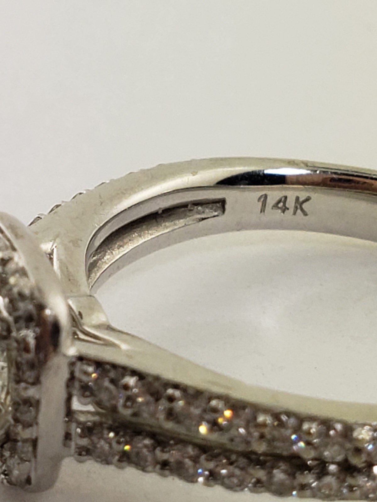 14 Karat White Gold Halo With Split Shank GIA Certify Diamond Ring Size ...