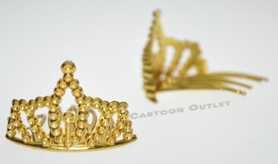 12 PRINCESS GOLD CROWNS MINI PLASTIC TIARA PRINCESS BIRTHDAY FAVORS ...