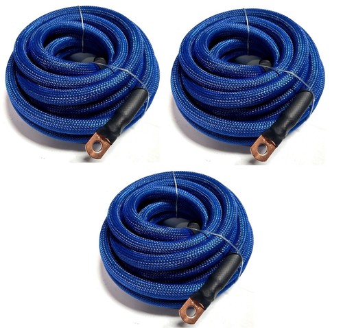 BIG 3 Upgraded BLUE 4 AWG Gauge Copper Hand Braided Sleeve Cable ...