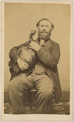 Man Holding Turkey Pet Animal Richmond, Illinois 1860s CDV Carte de ...