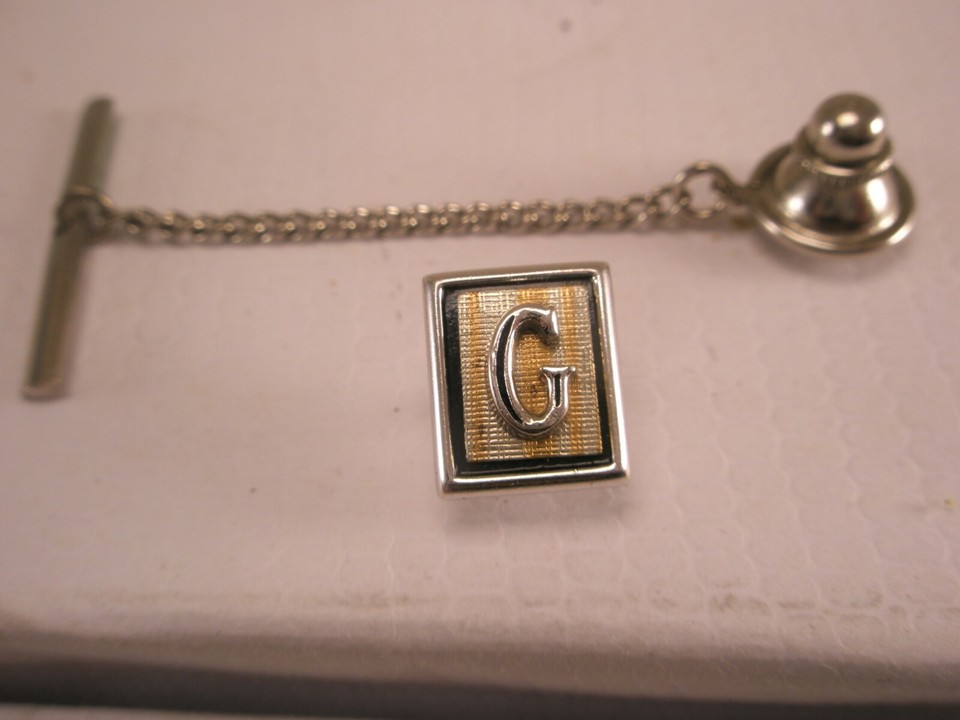 G Initial Monogram Letter Vintage SWANK Lapel Pin Tie Tack george geoff ...
