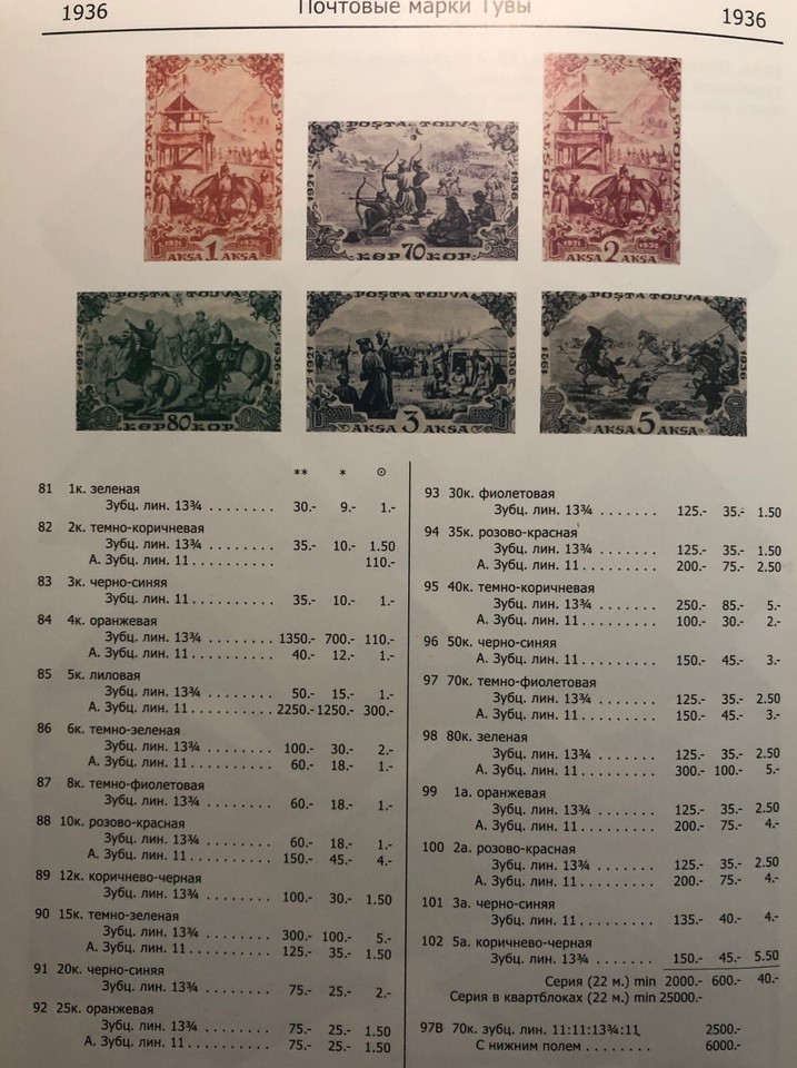 Tannu Tuva🐫12th issue.Year 1936.Sc.78A.Rare 10k. perf. 11 variety.MNHOG ...