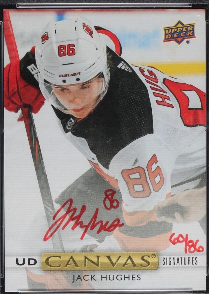 2019-20 Upper Deck Clear Cut - Canvas Signatures Jack Hughes #CS-JH Red ...