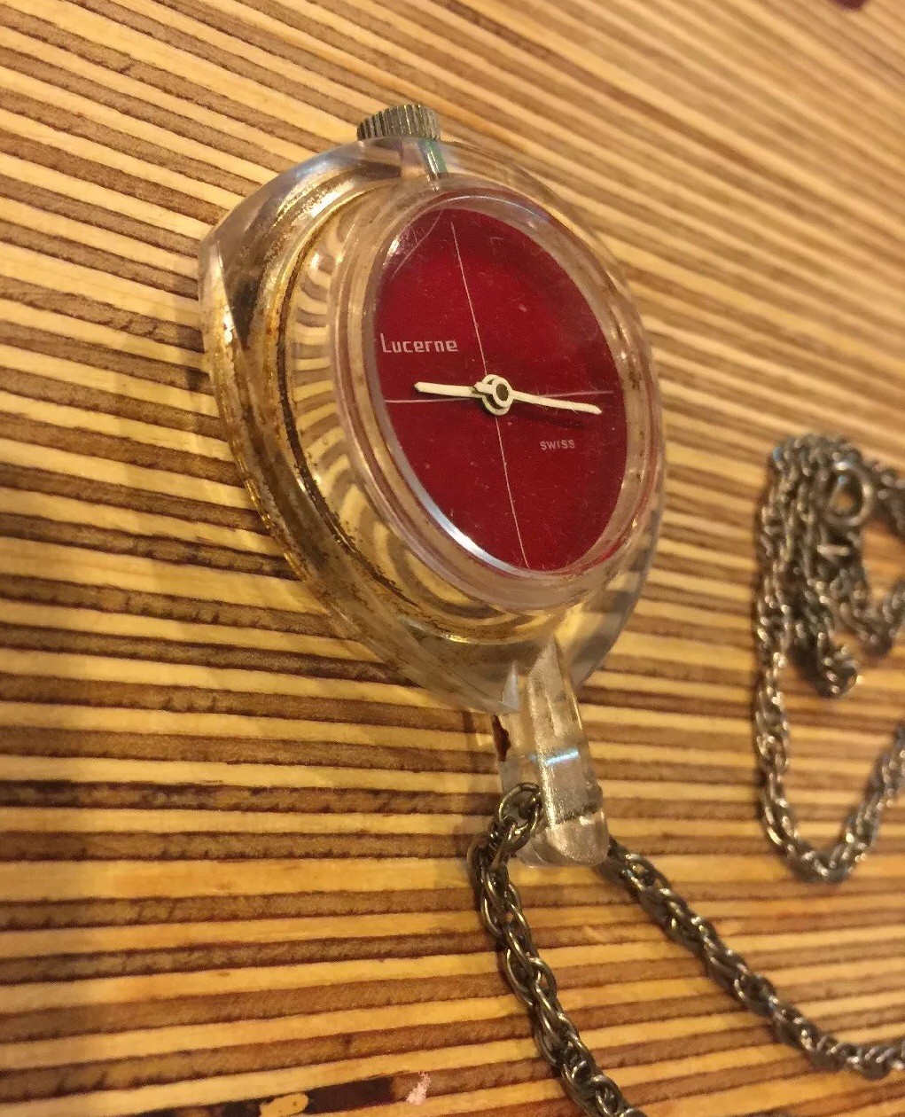 VINTAGE RARE LUCERNE SWISS LUCITE PENDANT WATCH RED DIAL Manual Wind ...