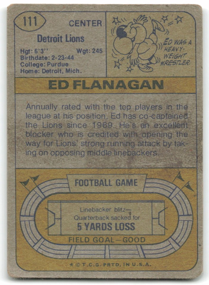 1974 Topps #111 Ed Flanagan Detroit Lions ** Creased **3AR | eBay