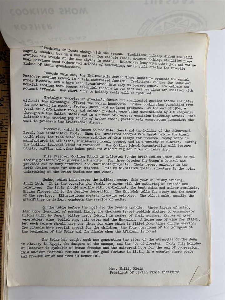 1965 Philadelphia Jewish Times Kosher Cooking Show Program Vintage ...