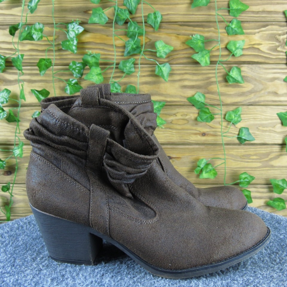 Rocket Dog Women's Brown Fabric Ankle Booties Size 10 Block Heel Slip ...