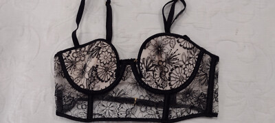 Victorias Secret sexy black trim cream lace sheer unlined size 32C ...