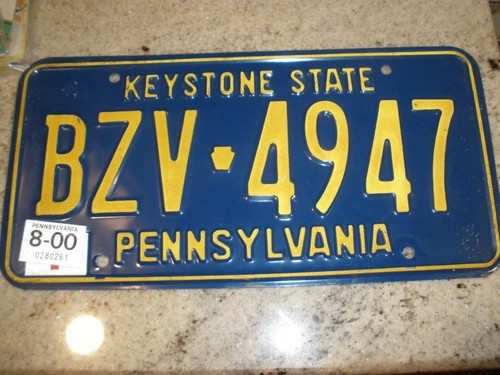 Pennsylvania Keystone State License Plate BZV 4947 Exp 8/00 | eBay