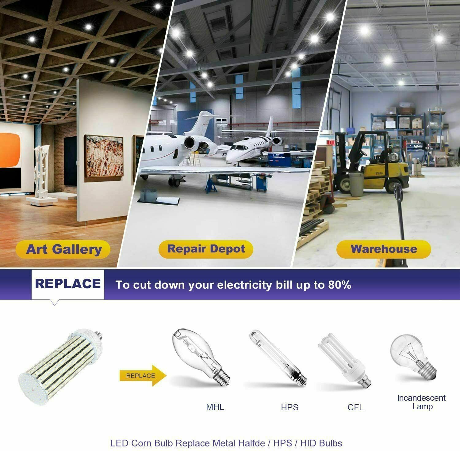 480V LED Corn Bulb 250W Garage Cob Light 28000LM E39 Mogul Base 6000K ...