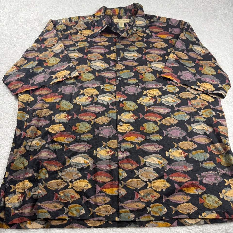 Tori Richard Fish Print Button Up Hawaiian Shirt Cotton Lawn 2XL | eBay