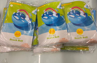🏖 Sun Squad Inflatable Beach Ball 17.5” inflatable rainbow inside 🆕Lot ...