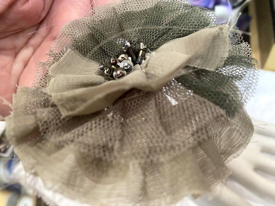 vintage applique boho flower layered netting beads hand sewn 3.5 ...