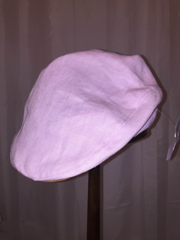 838) NWT auth STETSON size MEDIUM pale pink linen & leather NEWSBOY CAP ...