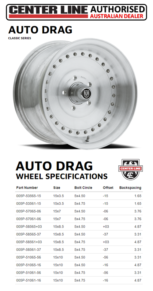 CENTERLINE 15" AUTO DRAG Wheel Size 15x10 Holden HQ HZ WB HJ Chevy ...