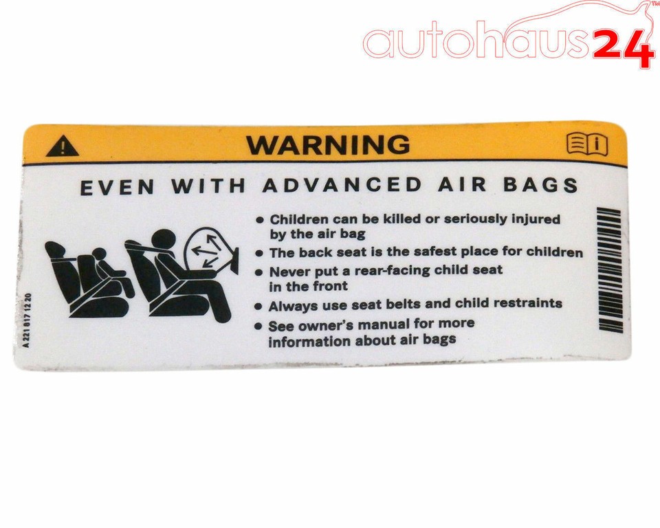 MERCEDES-BENZ SUN VISOR AIR BAG WARNING STICKER LABEL DECAL NEW GENUINE ...