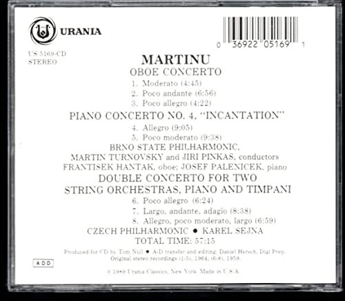 Martinu: Oboe Concerto Piano Concerto No 4 Incantation Double Concerto ...