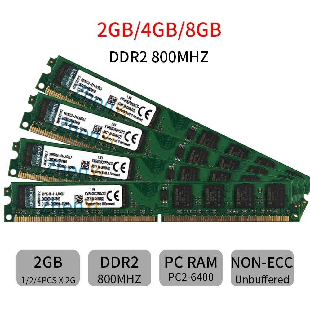 Kingston 8GB 4GB 2G DDR2 800Mhz PC2-6400U KVR800D2N6/2G Desktop PC ...