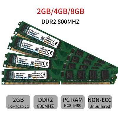 Kingston 8GB 4GB 2G DDR2 800Mhz PC2-6400U KVR800D2N6/2G Desktop PC ...