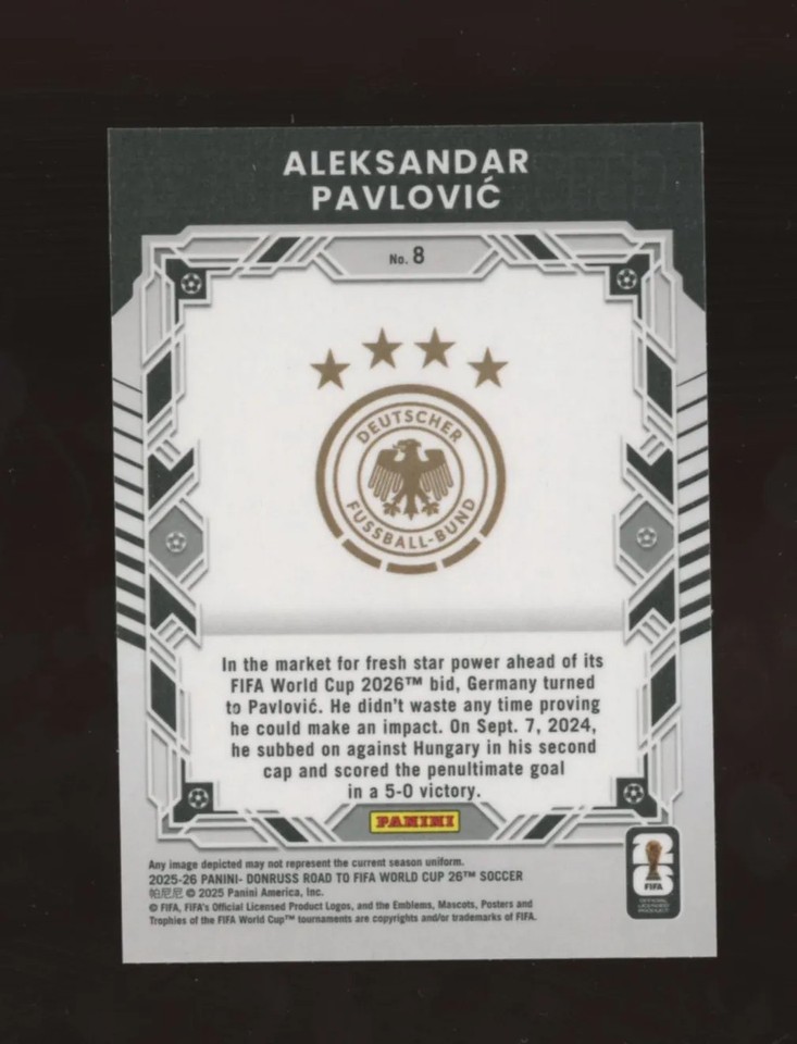 Aleksandar Pavlovic 2025 Panini Donruss Elite Series Road to FIFA ...