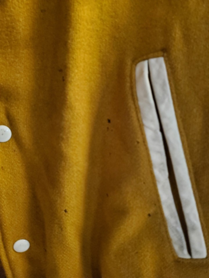 Vintage Georgia Tech Letterman/Bomber Jacket Gold Leather Sleeves Size ...