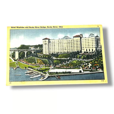 Postcard Hotel Westlake and Rocky River Bridge Rocky River Ohio Linen ...