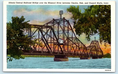 POSTCARD Illinois Central Railroad Bridge over the Missouri River Omaha ...