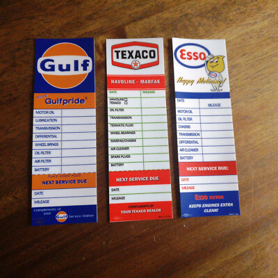 Oil Change Label Sticker Combo Replica Door Jamb Esso Texaco Gulf ...